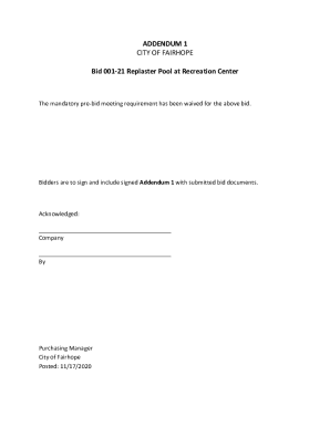 Fillable Online ADDENDUM 1 CITY OF FAIRHOPE Bid 001-21 Replaster Pool ...