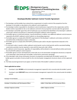 Fillable Online Developer/Builder Sediment Control Transfer Agreement ...