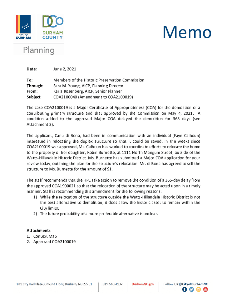 Fillable Online COA2100040 Staff Report with Application and Materials ...