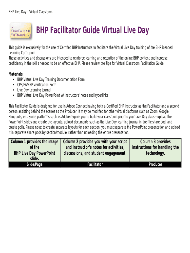 Virtual Training Facilitator Guide Template - XpCourse Doc Template ...