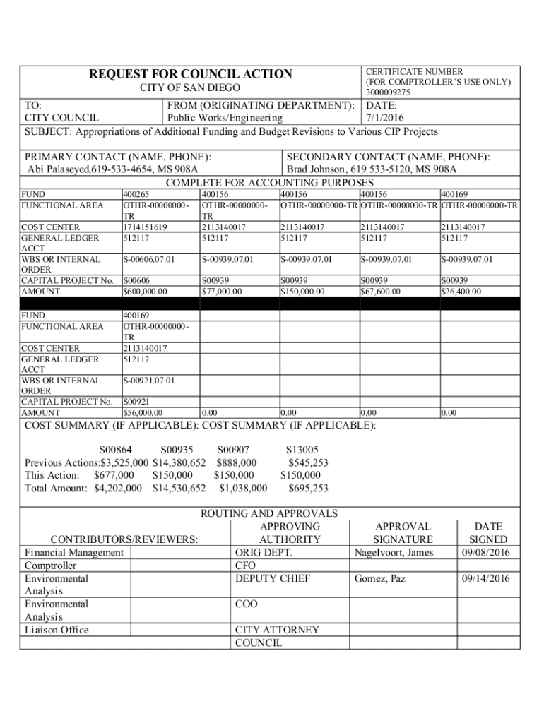 Fillable Online docs sandiego docs.sandiego.govcouncilcommagendasattachREQUEST FOR COUNCIL ...