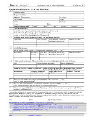 Application for UTZ Certification Doc Template | pdfFiller