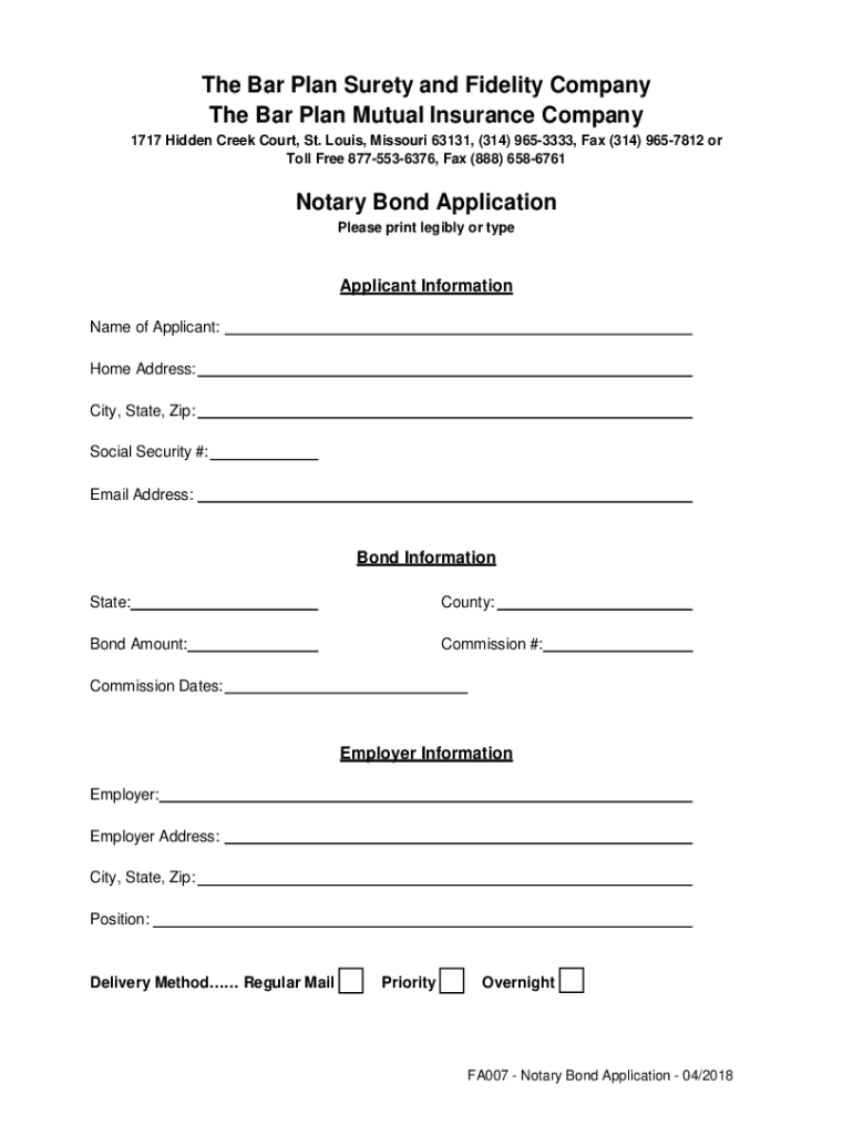 Fillable Online APPLICATION FOR FIDUCIARY BOND-SHORT FORM Fax Email ...