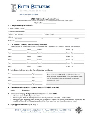 Fillable Online 2021-2022 Family Application Form Complete family ...