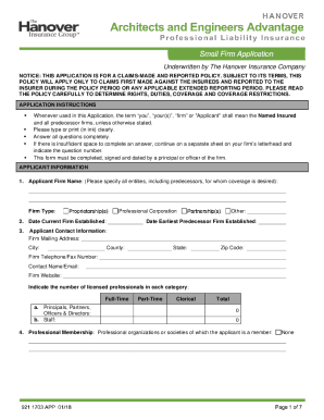 Fillable Online CLAIMS-MADE WARNING FOR APPLICATION - Hanover Insurance ...