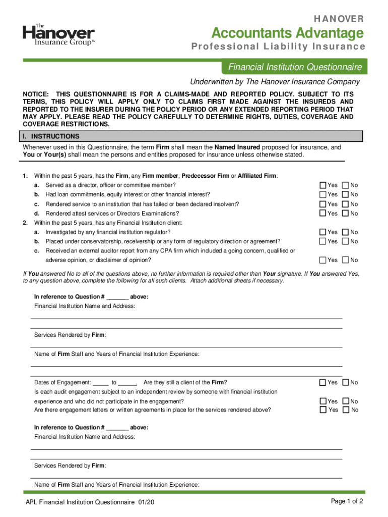 Fillable Online Professional liabilityThe Hanover Insurance Group Fax ...