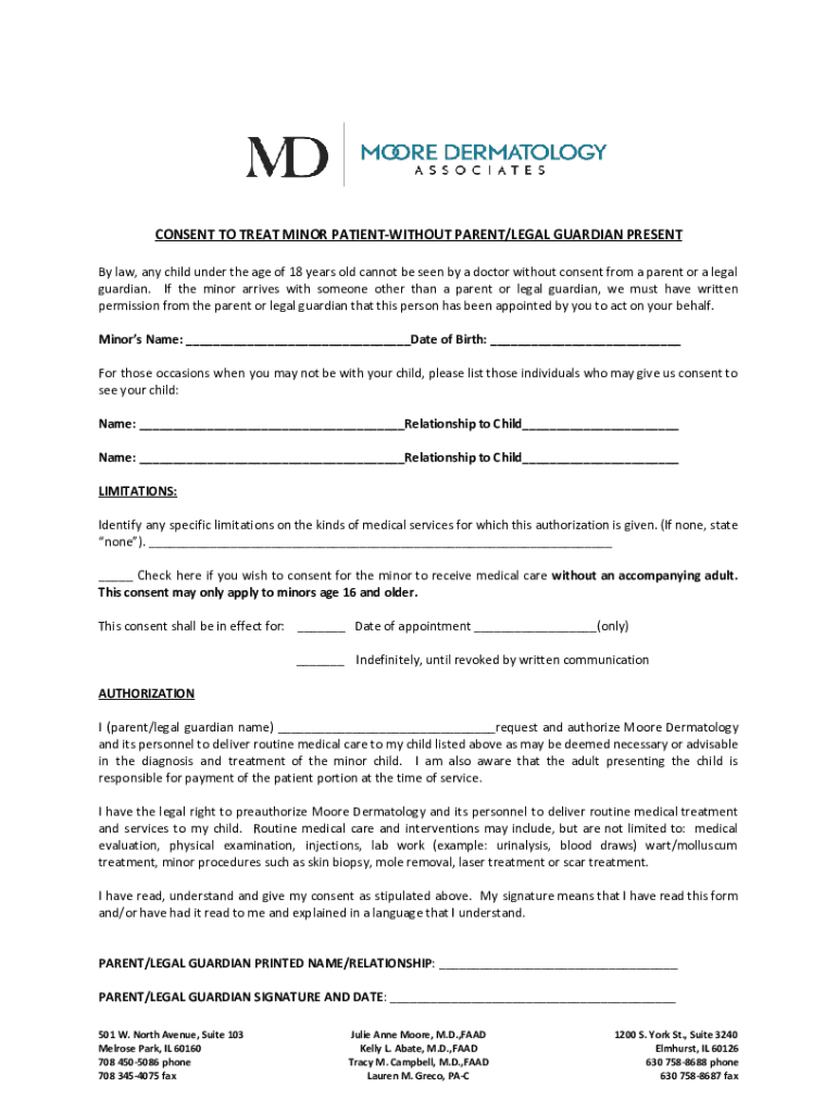 Fillable Online Consent to Treat Minor Patient-Without Parent/Legal ... Fax Email Print - pdfFiller