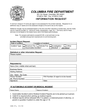 Fillable Online Fire Department Information Request Form. Fire department public record request ...