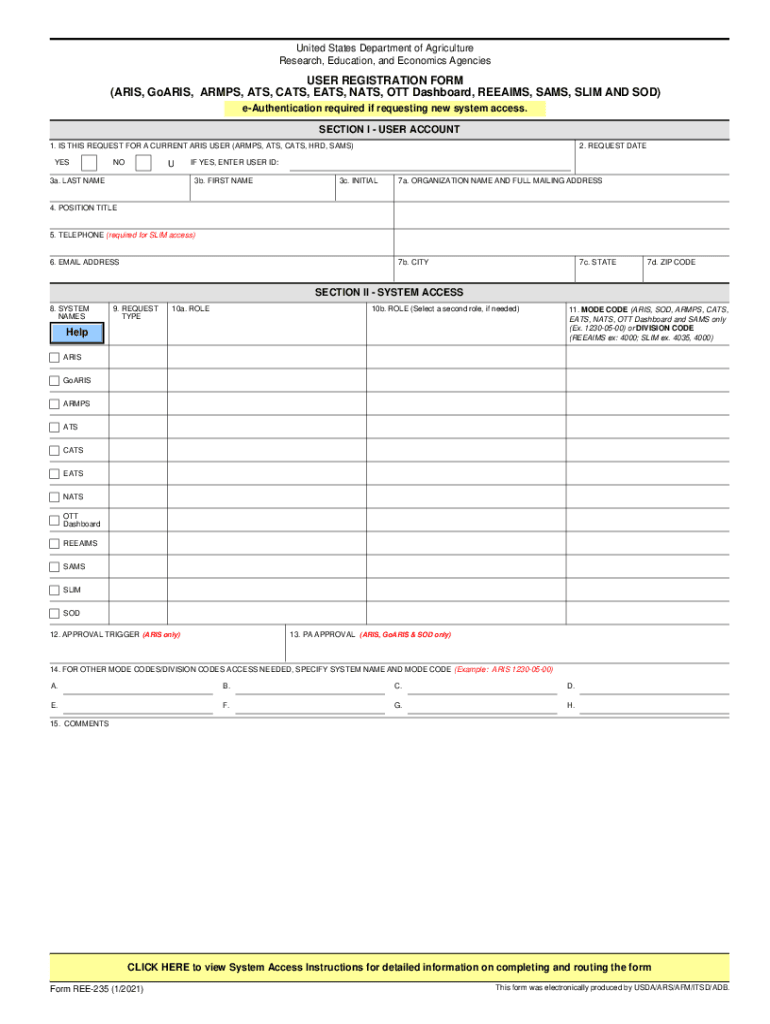 Fillable Online USER REGISTRATION FORM (ARIS, GoARIS, ARMPS, ATS, CATS ...