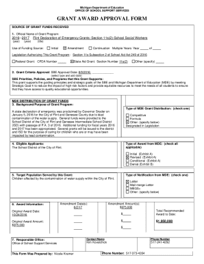 Fillable Online Flint grant award approval form Fax Email Print - pdfFiller
