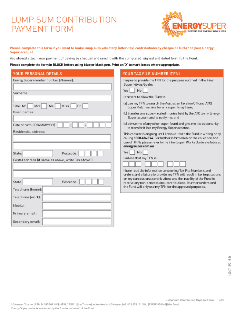 Fillable Online LUMP SUM CONTRIBUTION PAYMENT FORM Fax Email Print - pdfFiller
