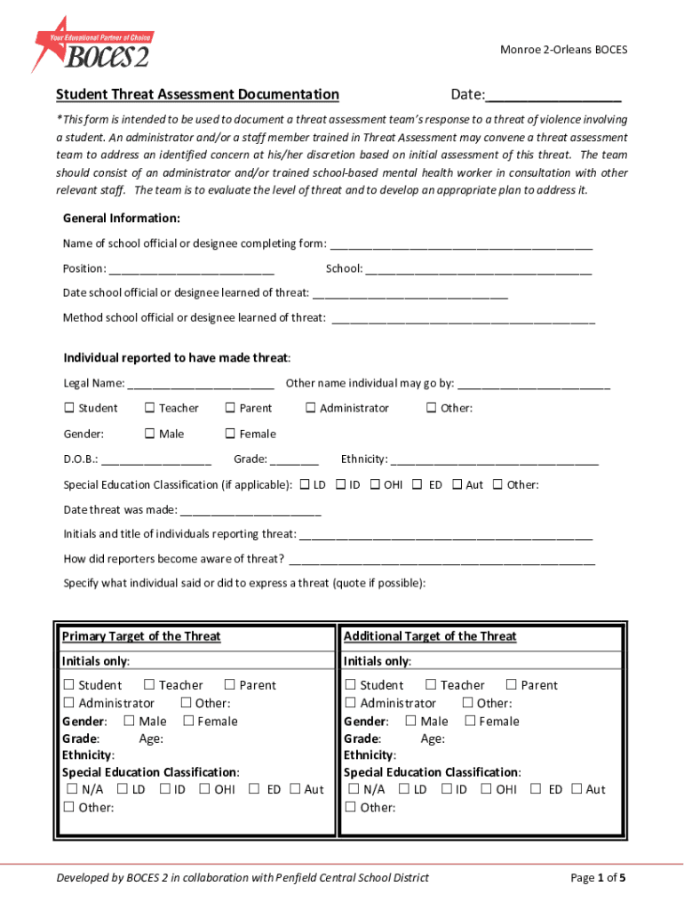 Fillable Online www.dcjs.virginia.govsitesdcjsSample Threat Assessment ...