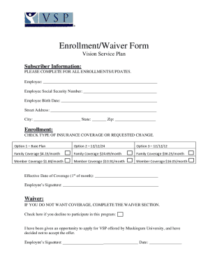 Fillable Online Enrollment/Waiver Form Fax Email Print - pdfFiller