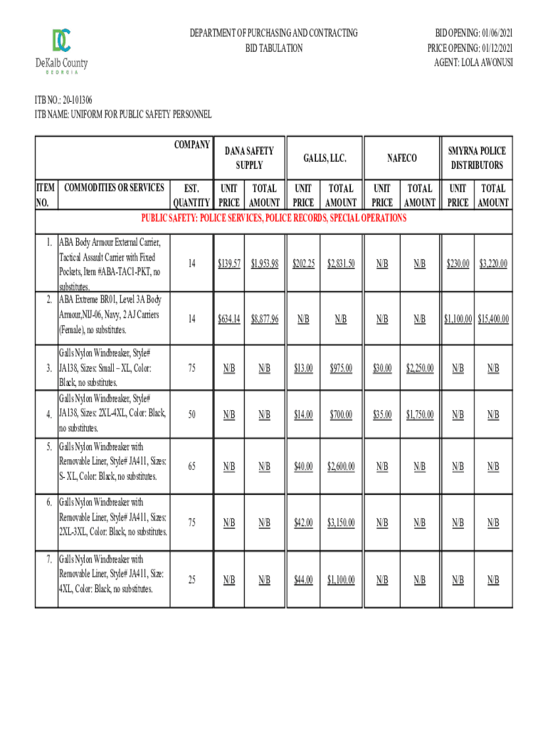 Fillable Online ITB NO.: 20-101306 ITB NAME: UNIFORM FOR PUBLIC SAFETY ...