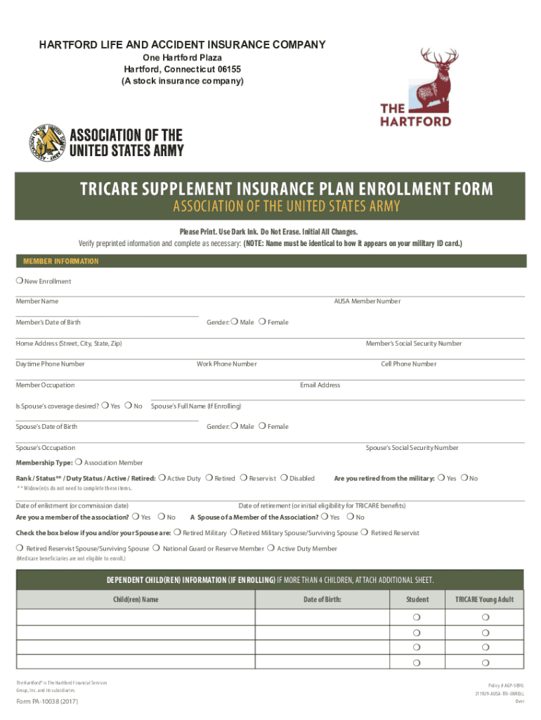 Fillable Online TRICARE SUPPLEMENT INSURANCE PLAN ENROLLMENT FORM ...