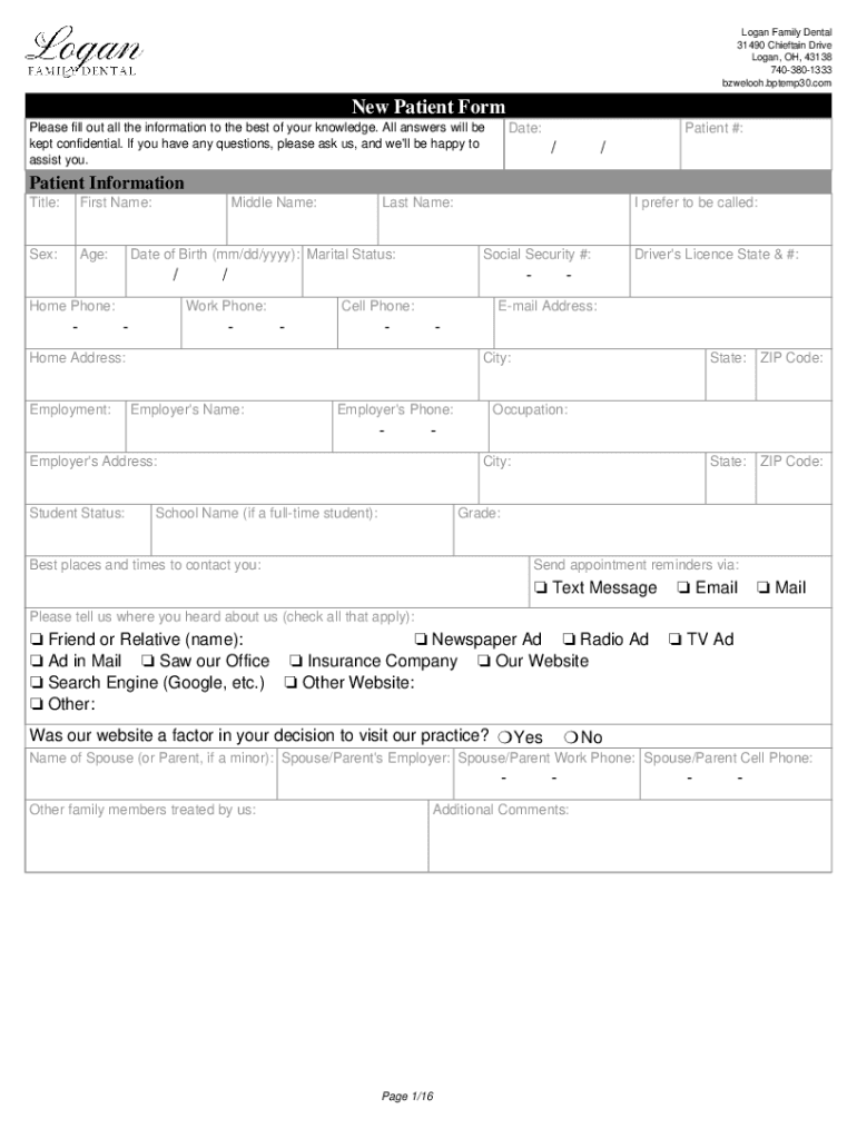 Fillable Online Logan Family Dental New Patient Forms. Logan Family ...
