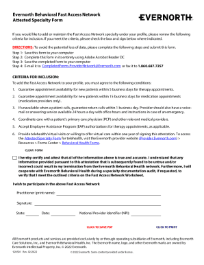 Fillable Online Evernorth Behavioral Health Attested Specialty Form ...