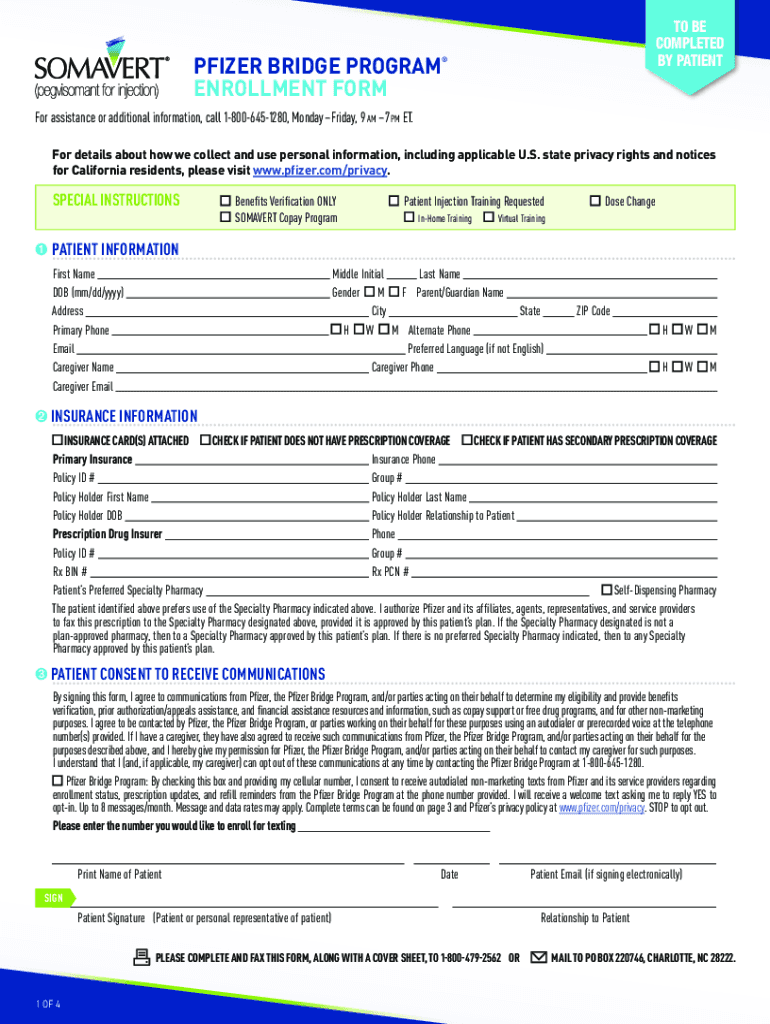 Fillable Online Fillable Online pfizer bridge program enrollment form ...