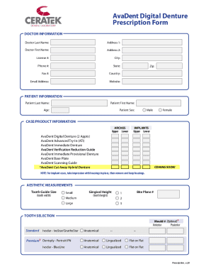 Fillable Online AvaDent Digital Denture Prescription Form Fax Email ...