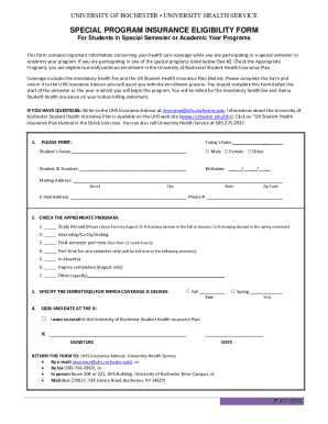 Fillable Online Get the free special program insurance eligibility form ...