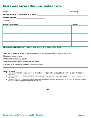 Fillable Online Bird event participation declaration form Fax Email ...