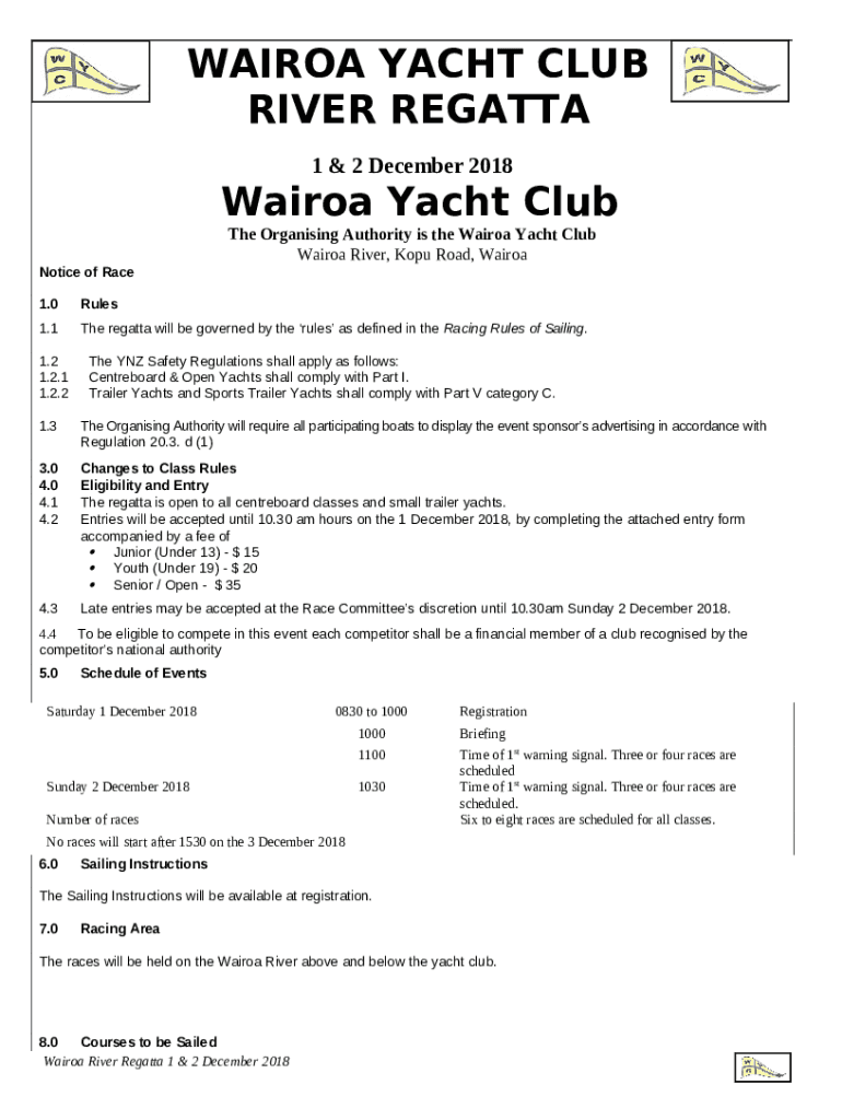 Regatta Entry Doc Template | pdfFiller