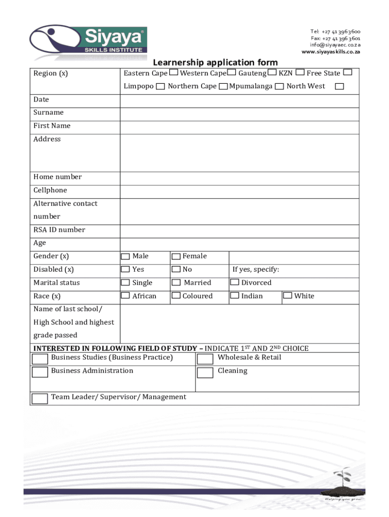 Fillable Online learnership application form application form 201 tel ...