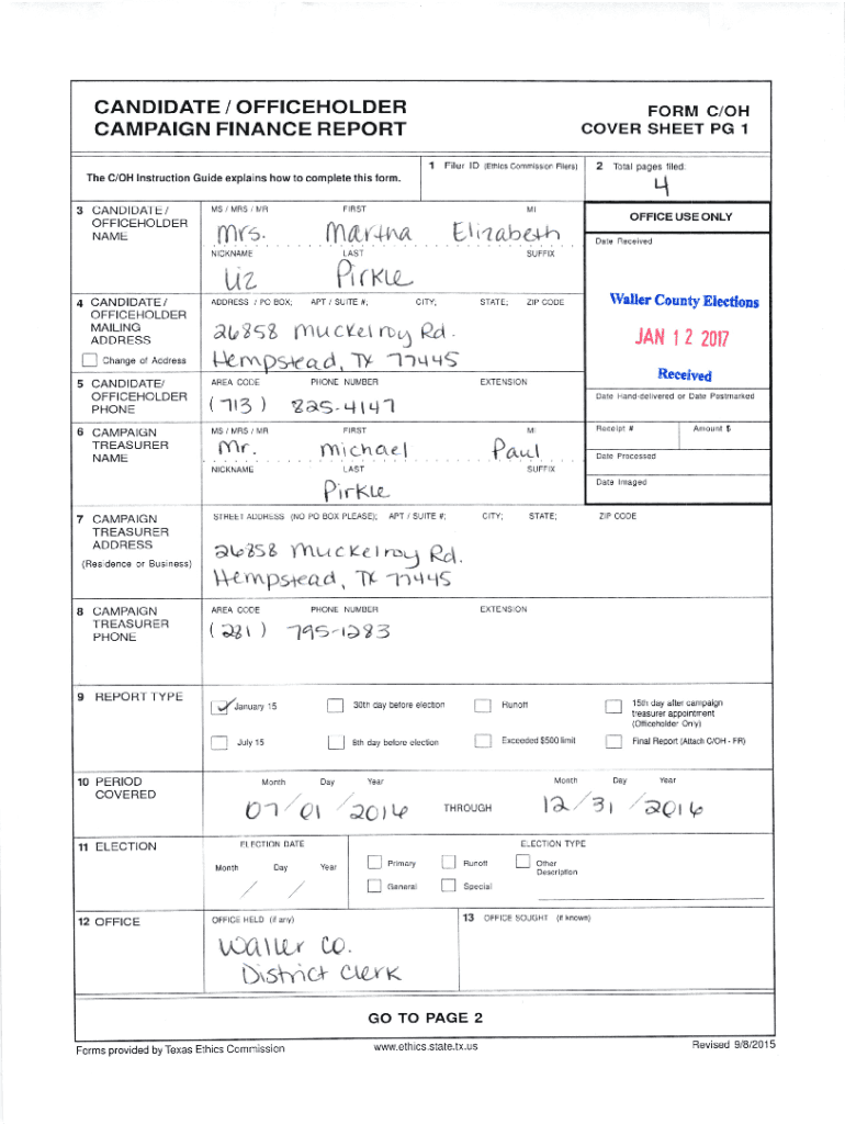 Fillable Online ethics.state.tx.usformsCOHindexC/OH Forms - Texas Ethics Commission Fax Email ...