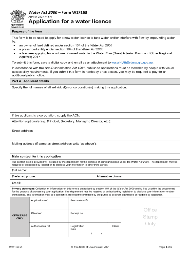 Fillable Online W2F163 Application for a water licence. This form is to ...