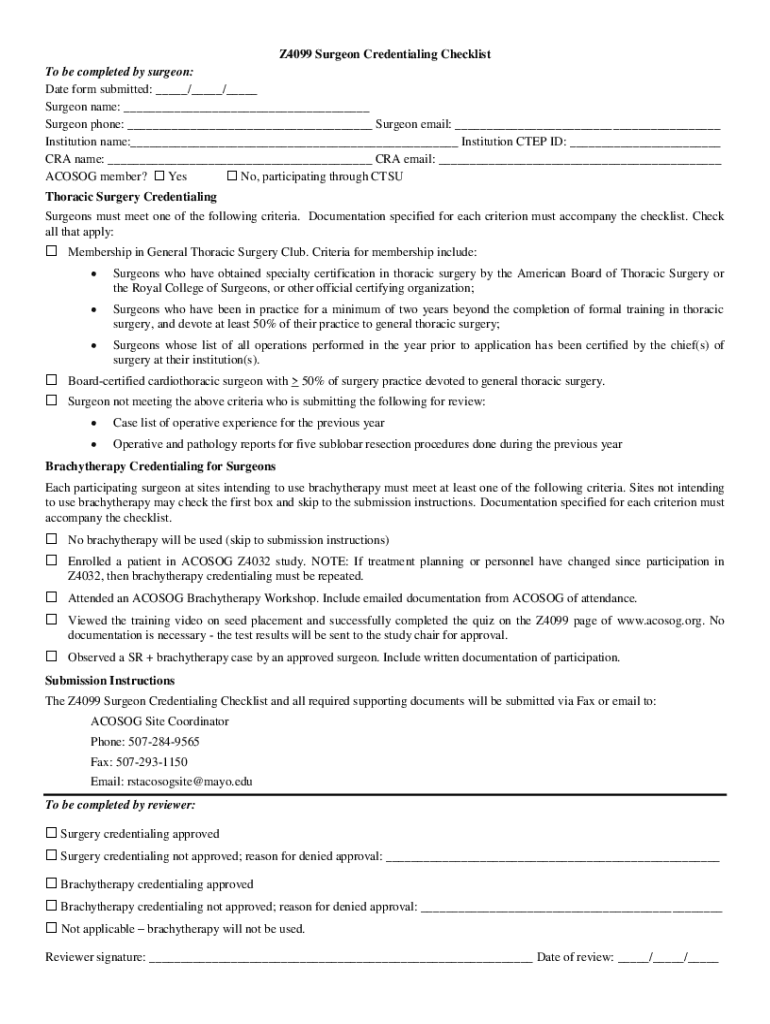 Fillable Online Z4099 Surgeon Credentialing Checklist Fax Email Print - pdfFiller