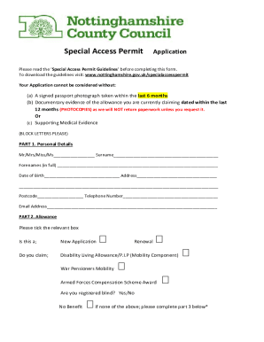 Fillable Online newark-sherwooddc.gov.uksap-form1Special Access Permit ...