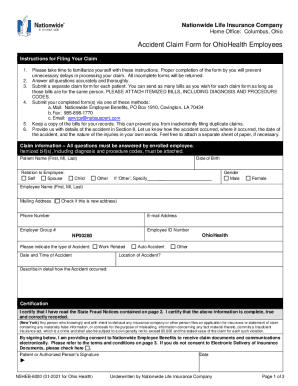 Fillable Online Accident Claim Form for OhioHealth Employees Fax Email ...