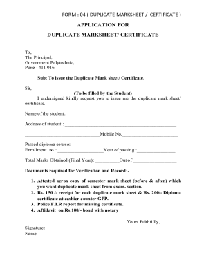 Fillable Online gppune ac gppune.ac.ingppgpps20APPLICATION FOR DUPLICATE MARKSHEET/ CERTIFICATE ...