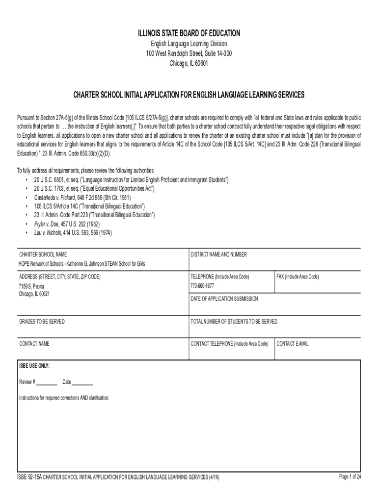 Fillable Online 92-15A Charter School Initial Application English ...