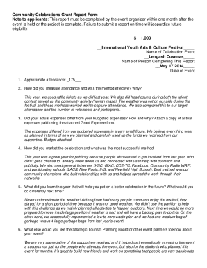 Fillable Online Community Celebrations Grant Report Form Note to ...