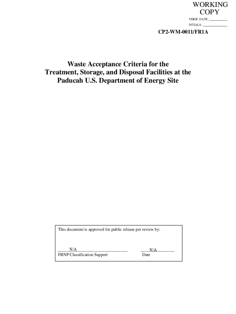 Fillable Online Waste Acceptance Criteria for the Treatment, Storage ...