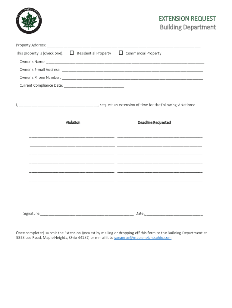 Fillable Online BUILDING PERMIT EXTENSION REQUEST Instructions Fax ...