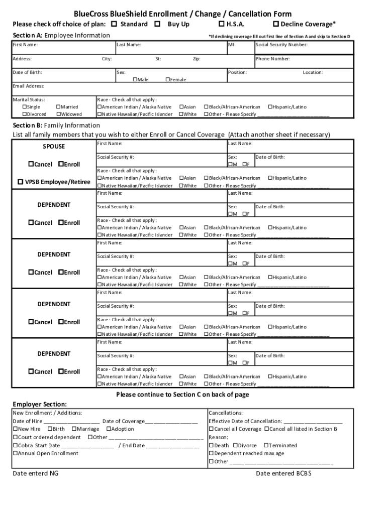 Fillable Online www.bcbstx.compdfformsEnrollment ApplicationChange Form ...