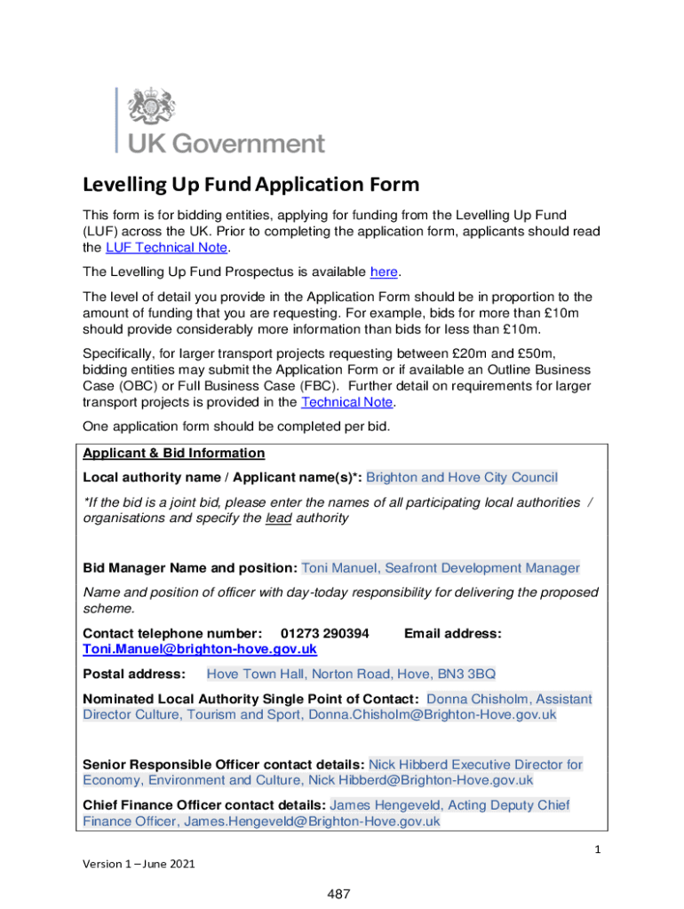 Fillable Online assets.publishing.service.gov.ukgovernmentLevelling Up Fund: Application form ...