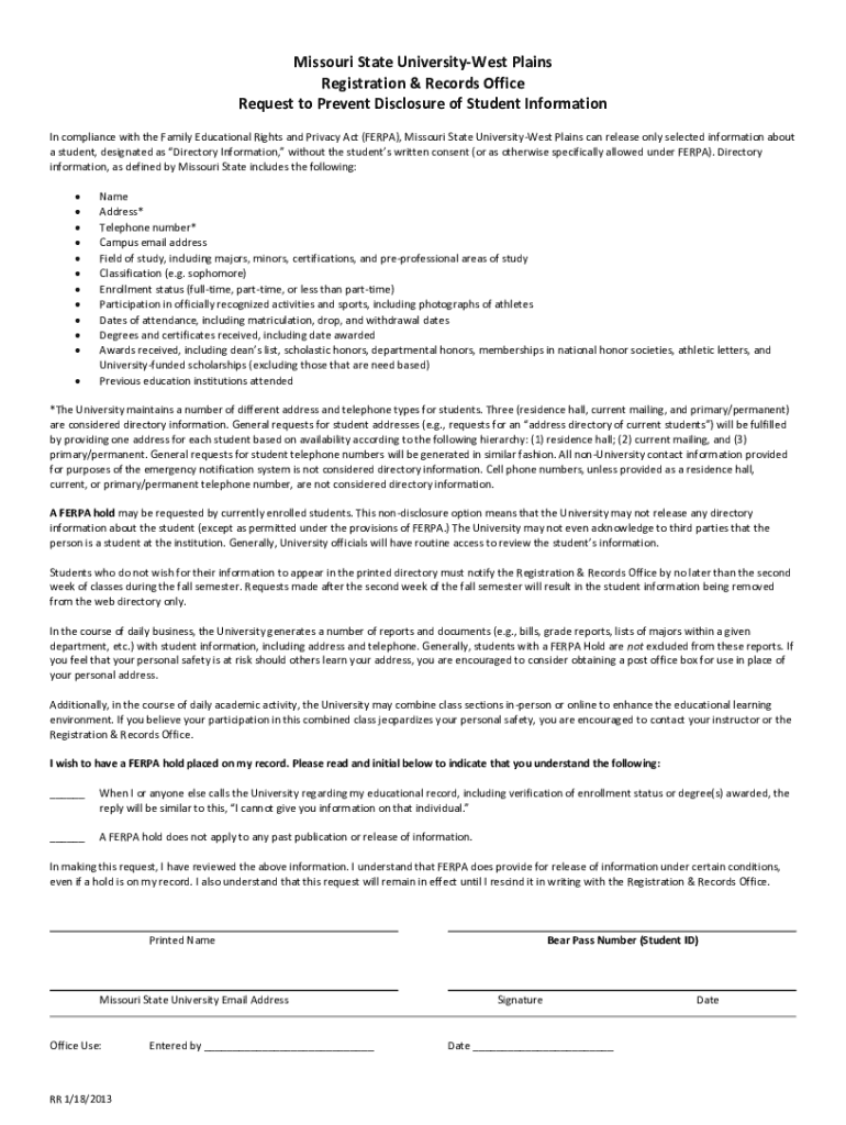 Fillable Online wp missouristate wp.missouristate.edurecregOffice of ...