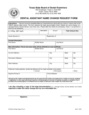 Fillable Online tsbde texas DENTAL ASSISTANT NAME CHANGE REQUEST FORM ...