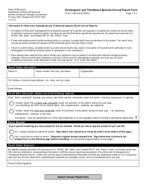 Fillable Online dnr wi Endangered and Threatened Species Annual Report. Endangered and ...