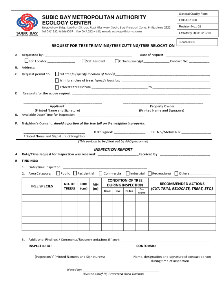 Fillable Online SUBIC BAY METROPOLITAN AUTHORITY ECOLOGY CENTER Fax ...
