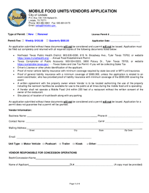 Fillable Online MOBILE FOOD UNITS/VENDORS APPLICATION - City of Lindale ...
