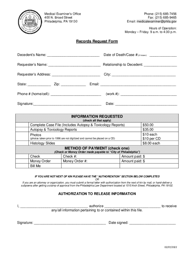 Fillable Online Records Request Form INFORMATION REQUESTED METHOD OF ...