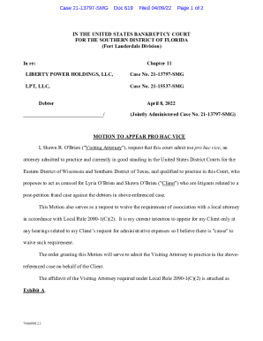 Fillable Online Motion To Appear Pro Hac Vice - Liberty Power US ...