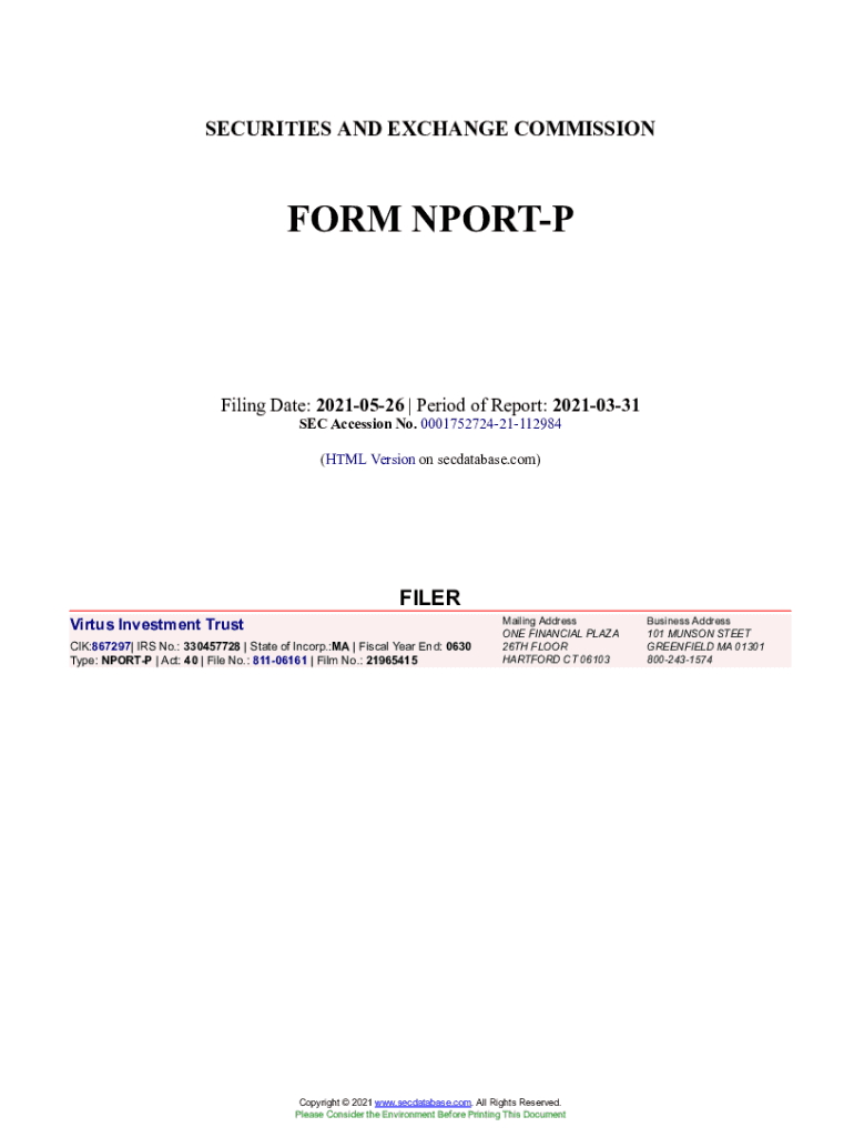 Fillable Online Virtus Investment Trust Form NPORT-P Filed 2021-05-26 ...