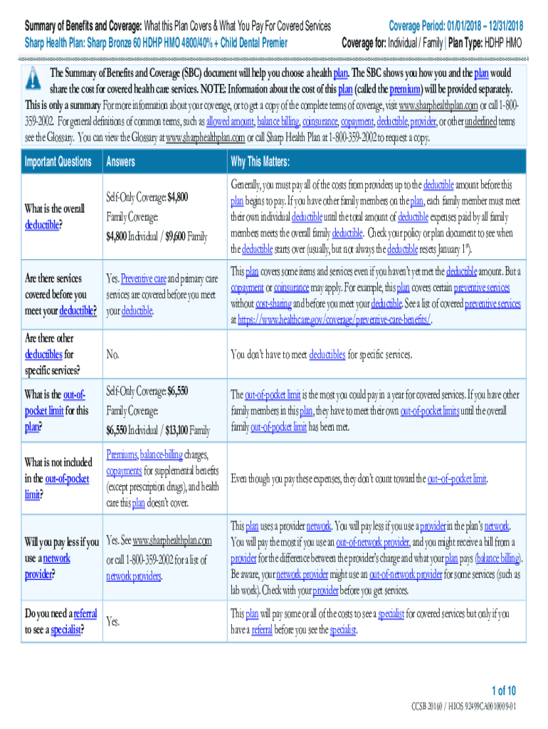 Fillable Online Summary of Benefits and Coverage: What ... - Sharp Health Plan Fax Email Print ...