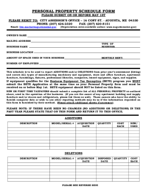 Fillable Online PERSONAL PROPERTY SCHEDULE FORM FY2021 Fax Email Print ...