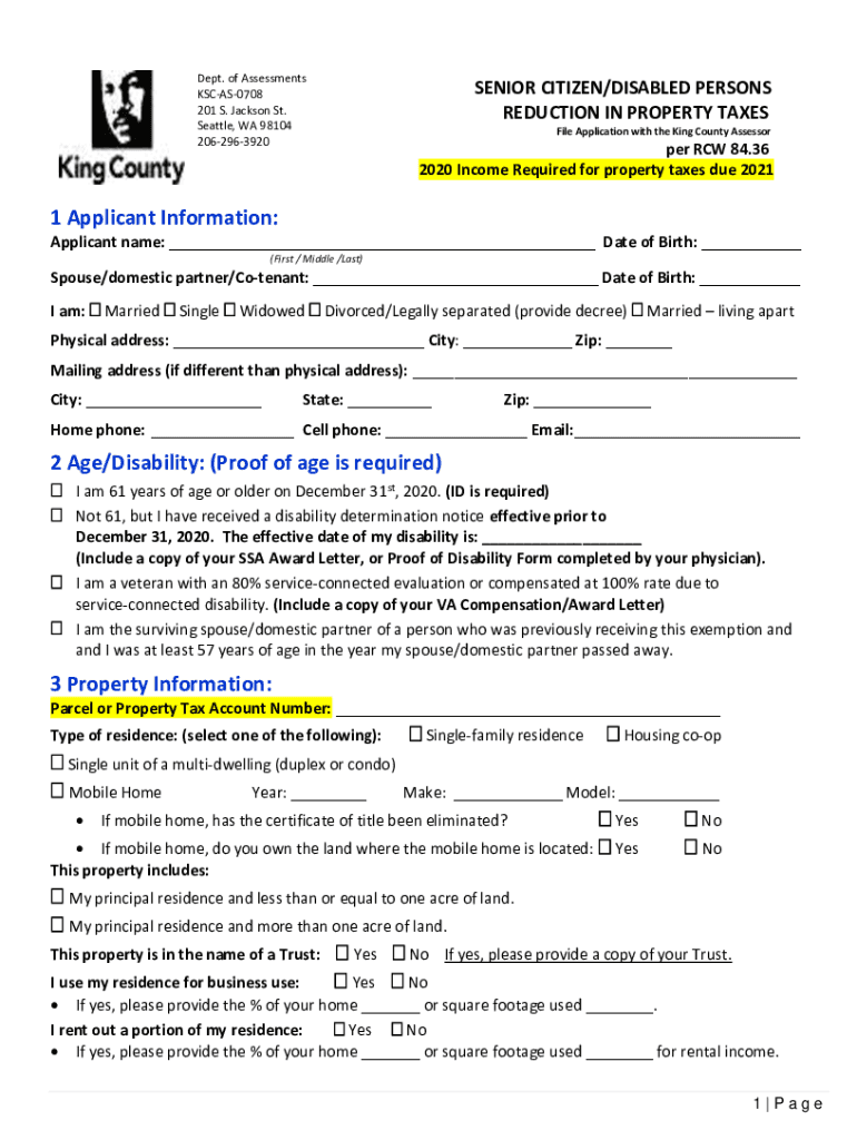 Fillable Online 1 Applicant Information: 2 Age/Disability: (Proof of ...